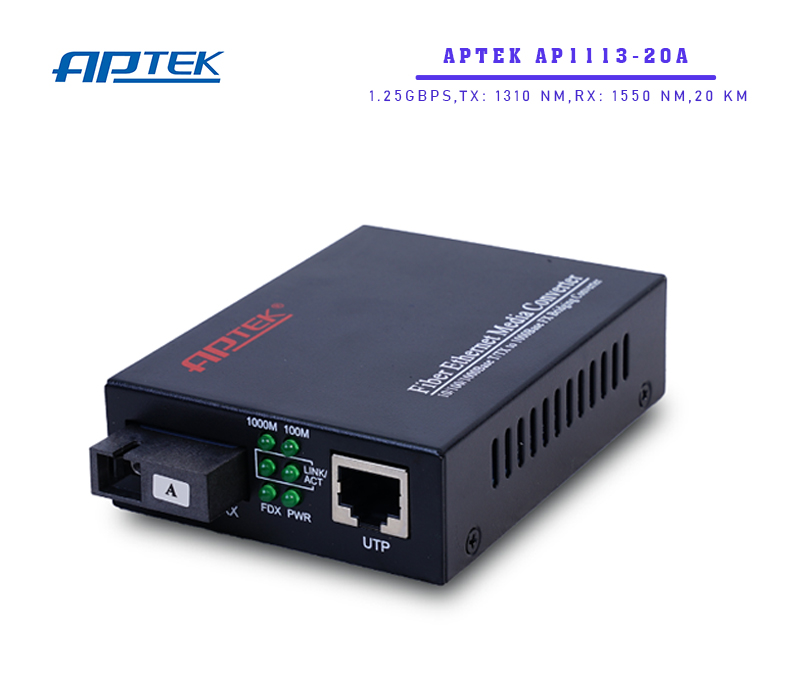 Bộ chuyển đổi quang điện 1 sợi APTEK AP1113-40A Converter Gigabit